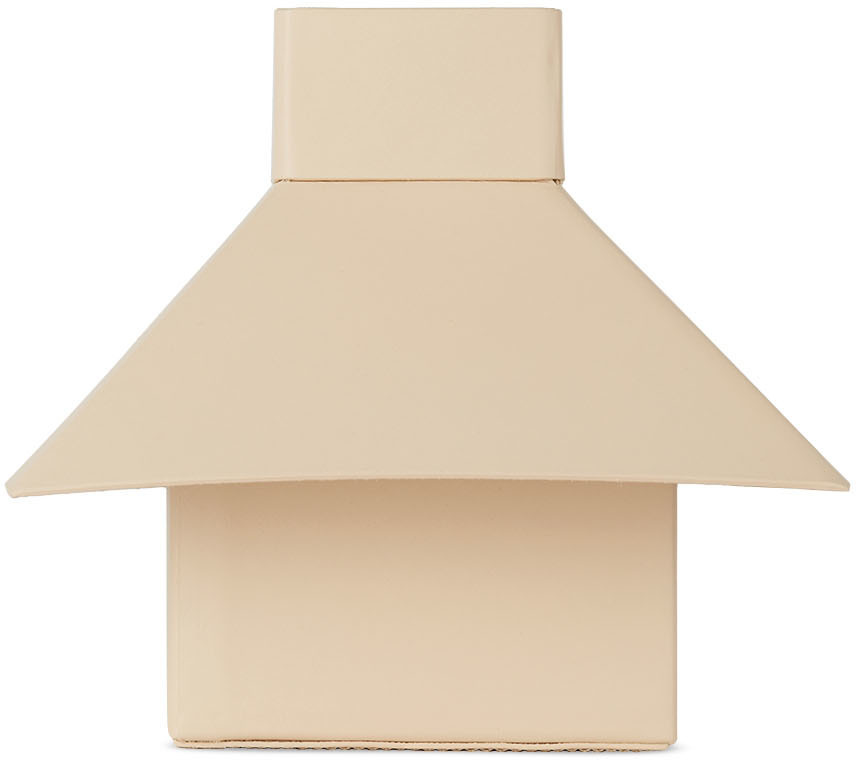 Los Objetos Decorativos Beige Leather Funnel Catchall Basket