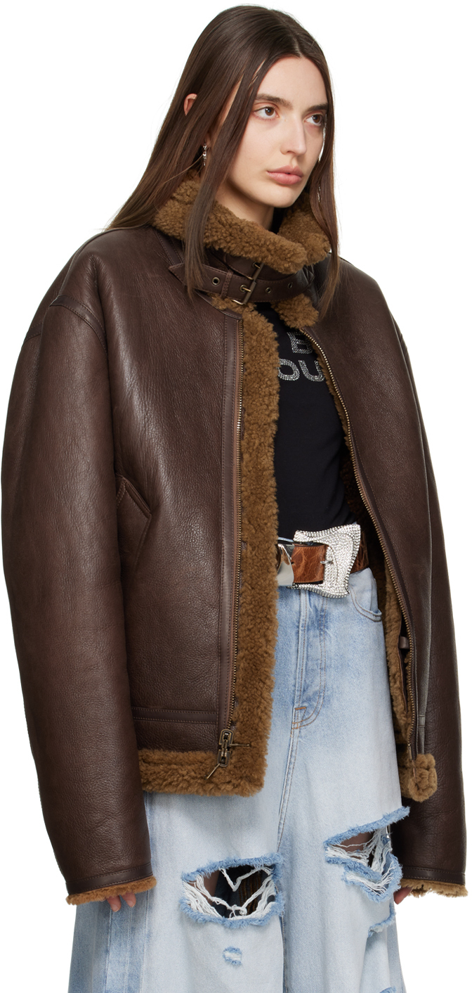 VETEMENTS Brown Inside-Out Reversible Leather Jacket Vetements
