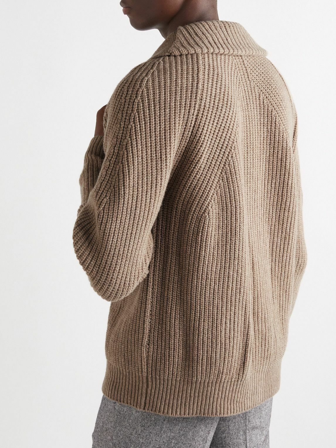 Altea - Shawl-Collar Ribbed Wool and Cashmere-Blend Cardigan - Neutrals ...