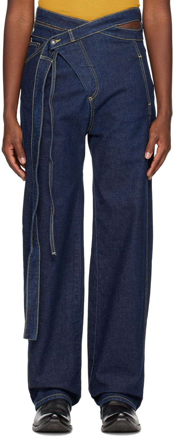Ottolinger SSENSE Exclusive Blue Signature Wrap Jeans Ottolinger