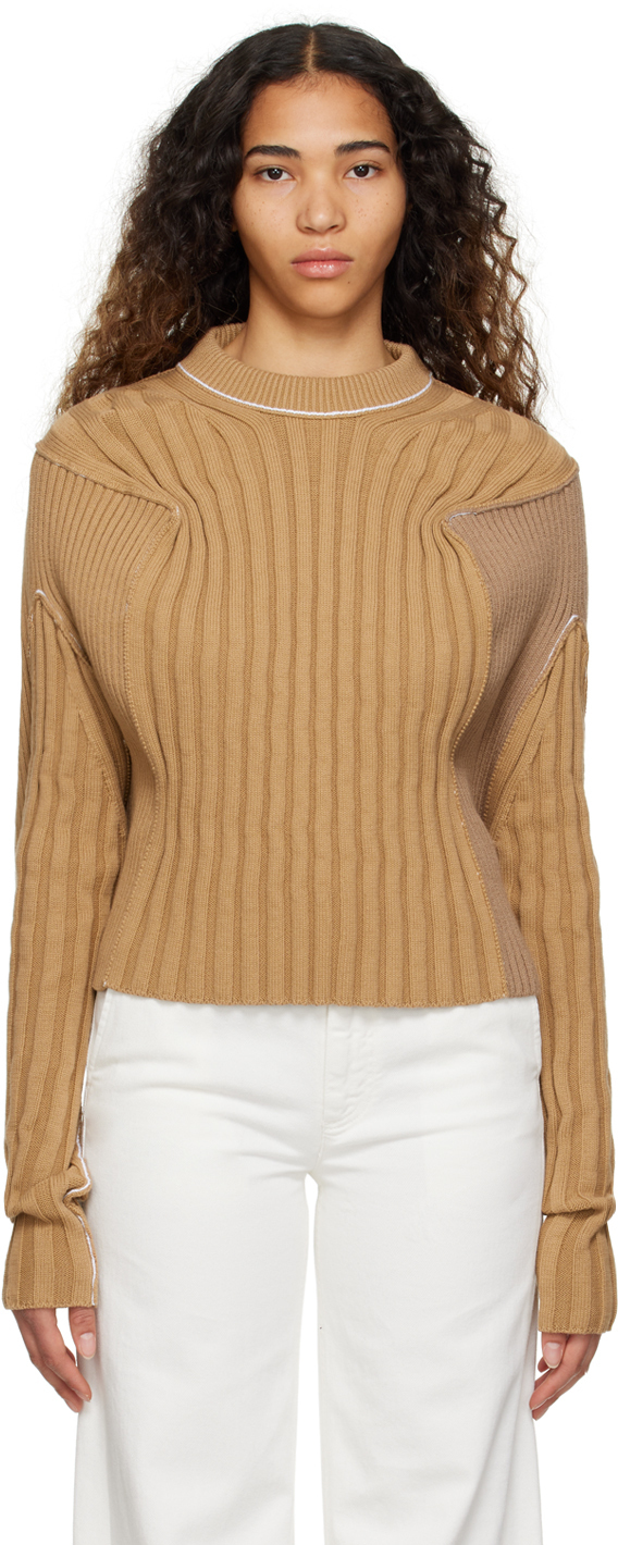 MM6 Maison Margiela Tan Paneled Sweater MM6 Maison Margiela