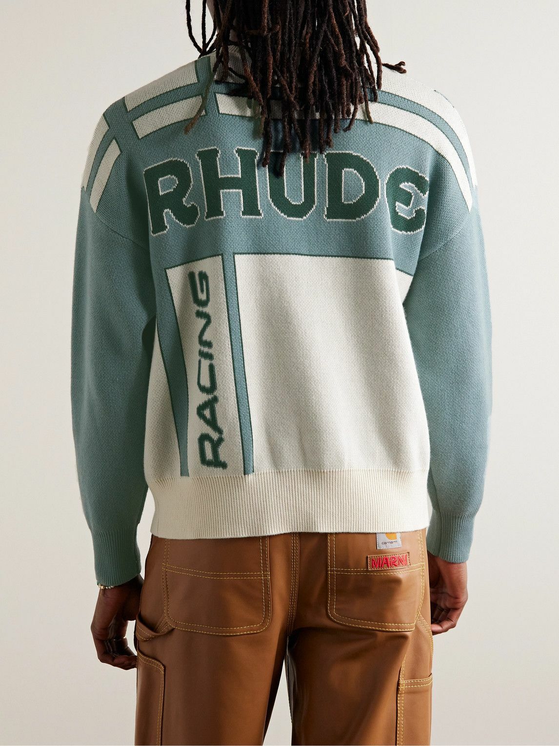 Rhude - Palm Jacquard-Knit Pima Cotton and Cashmere-Blend Sweater ...