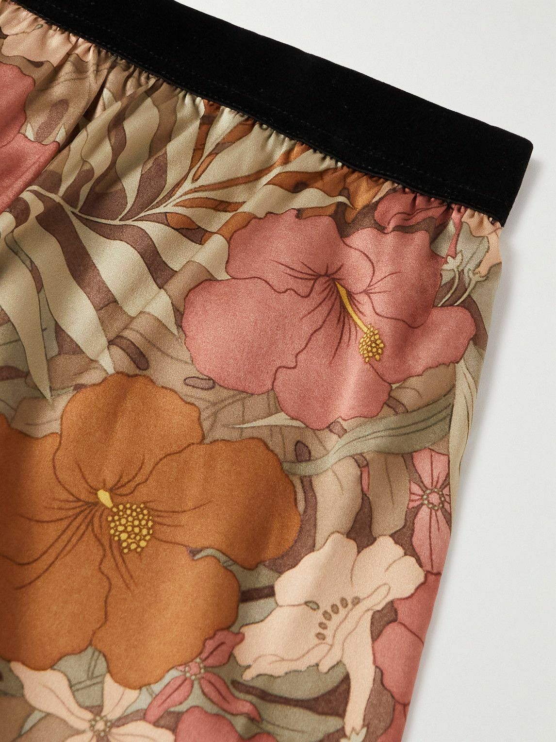 Tom Ford Floral Print Velvet Trimmed Stretch Silk Satin Boxer Briefs
