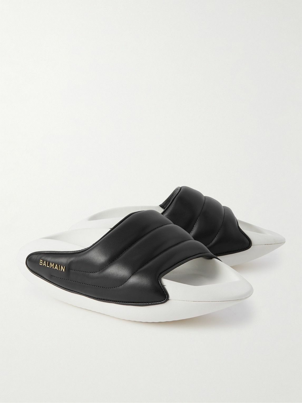 Balmain - B-It-Puffy Quilted Leather Slides - Black Balmain