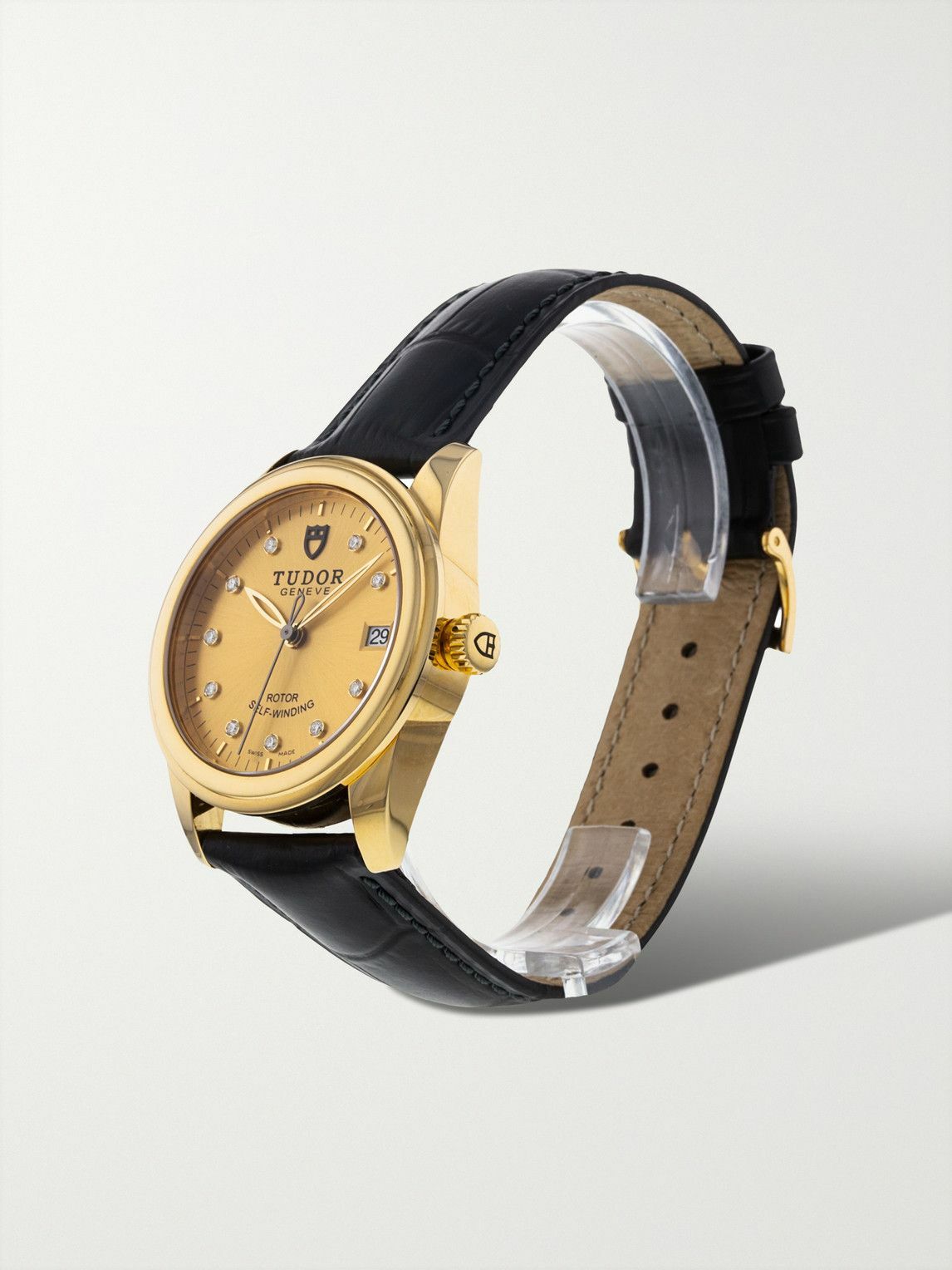 TUDOR - Glamour Date Automatic 36mm 18-Karat Gold, Alligator and ...