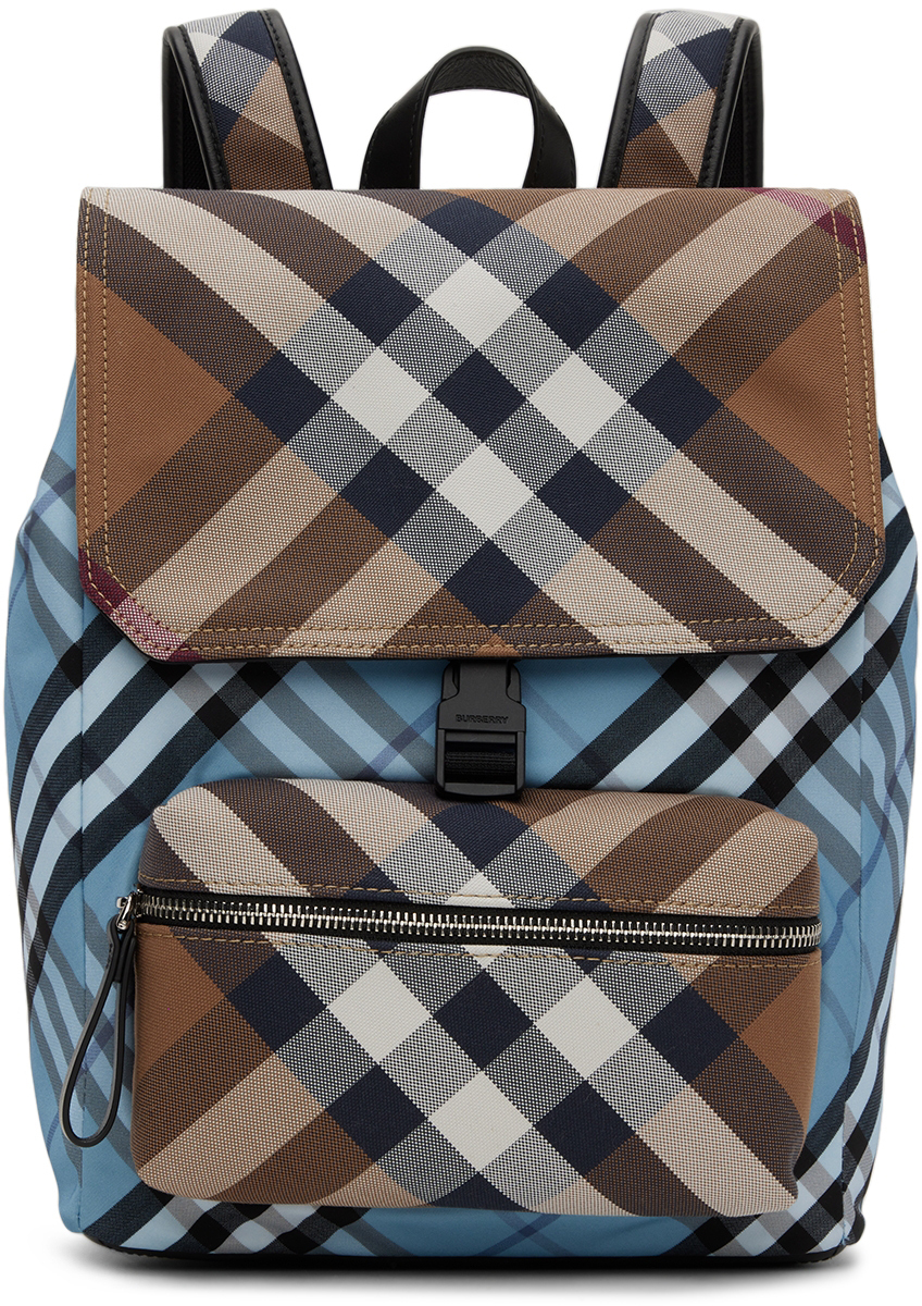Burberry Kids Blue & Beige Check Backpack Burberry
