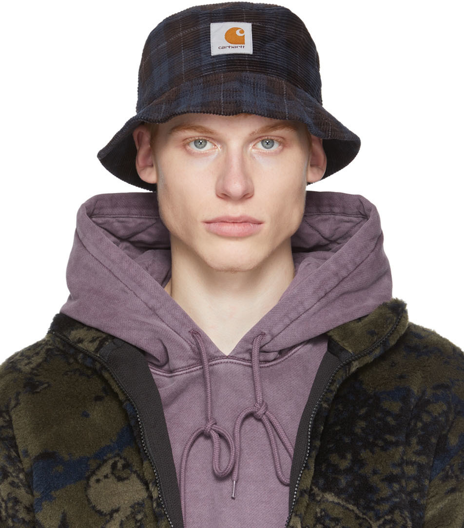 Carhartt Work In Progress Navy & Brown Breck Check Bucket Hat Carhartt WIP