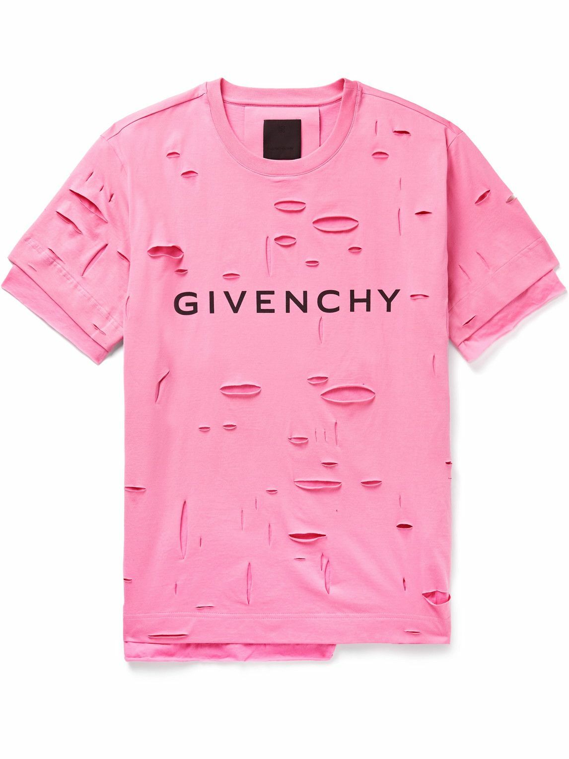 Givenchy - Layered Distressed Logo-Print Cotton-Jersey T-Shirt - Pink ...