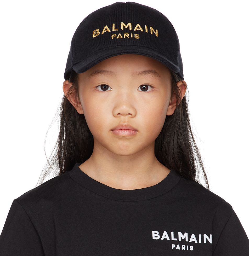 Balmain Kids Black Logo Cap Balmain