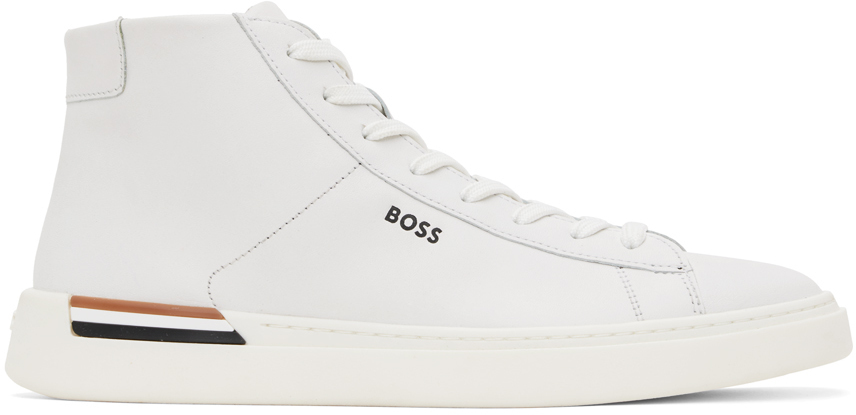 BOSS White Logo High-Top Sneakers BOSS