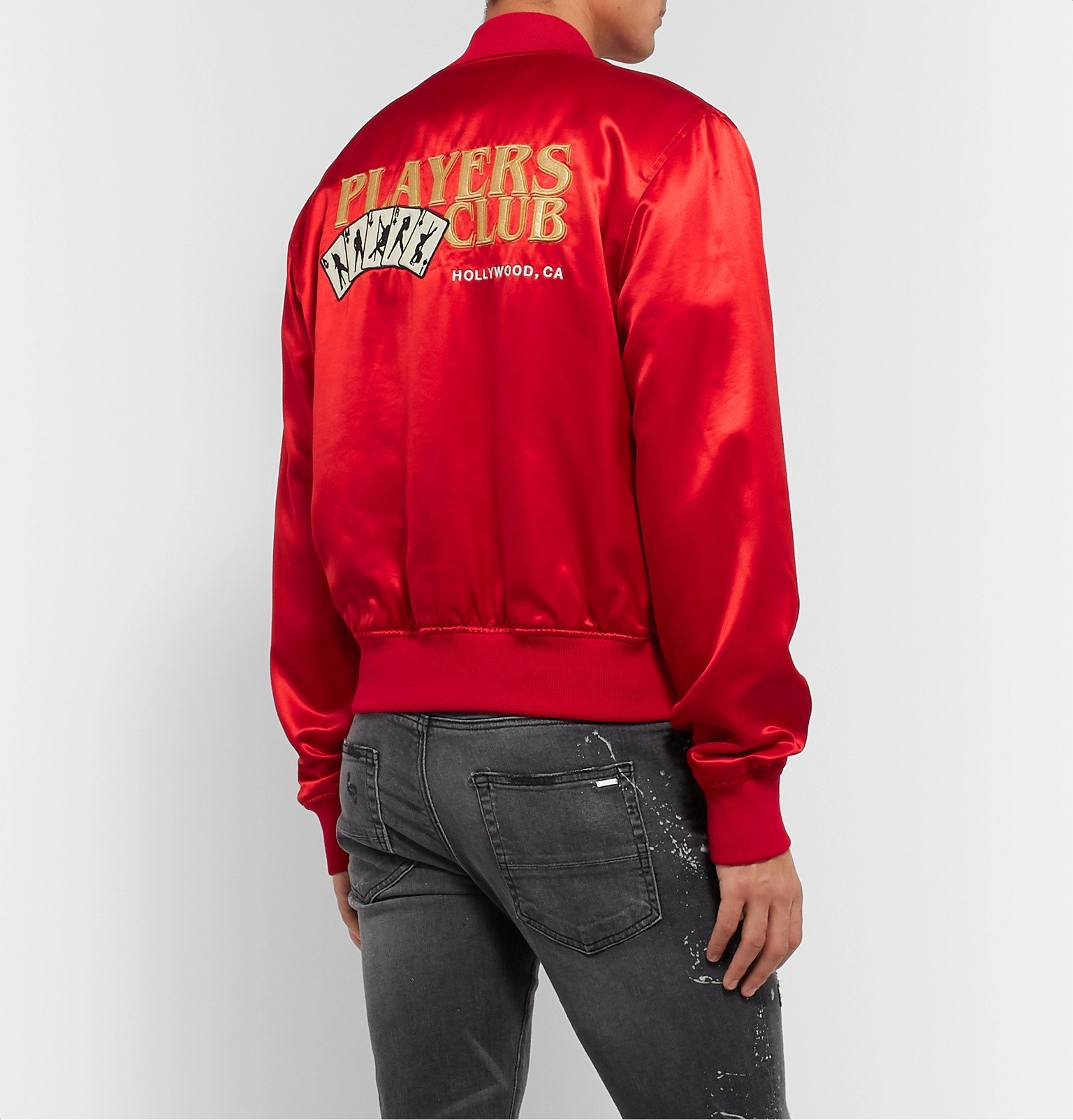 AMIRI - Leather-Appliquéd Satin Bomber Jacket - Red Amiri