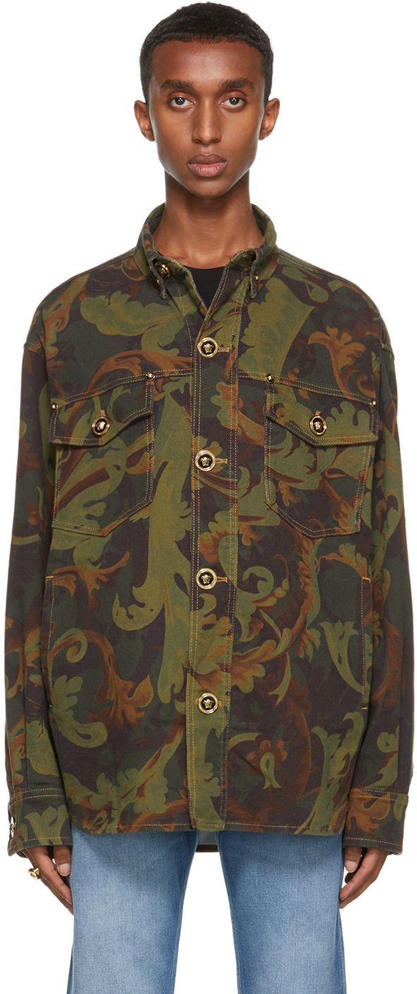 Versace Green Denim Baroccoflage Jacket Versace