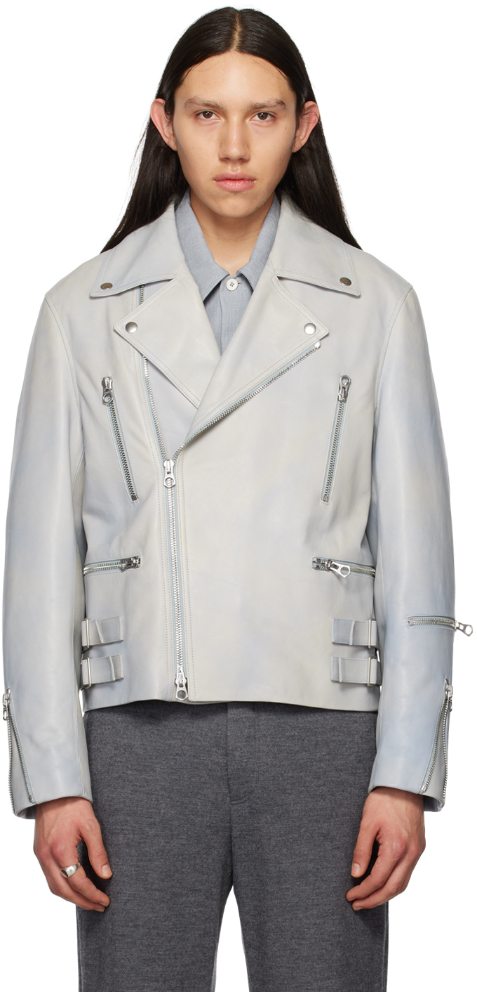 Jil Sander Blue Eldorado Leather Jacket Jil Sander