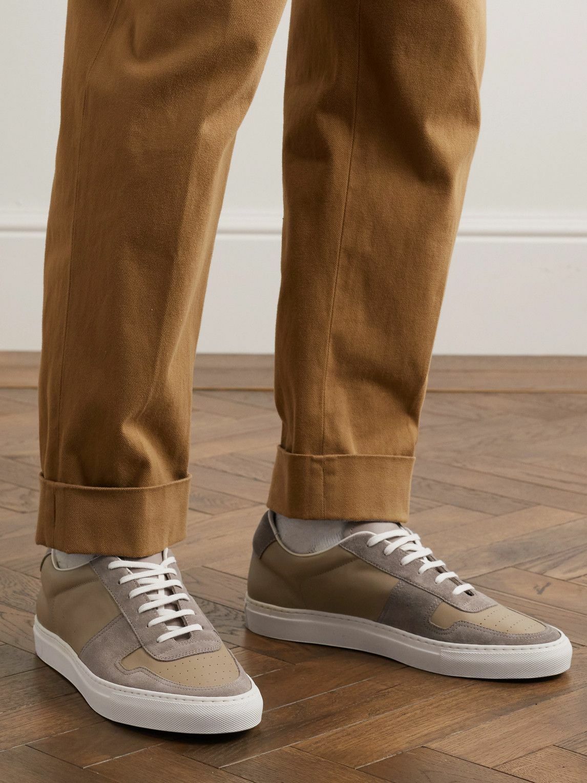 Common Projects - Bball Suede-Trimmed Leather Sneakers - Brown Common ...