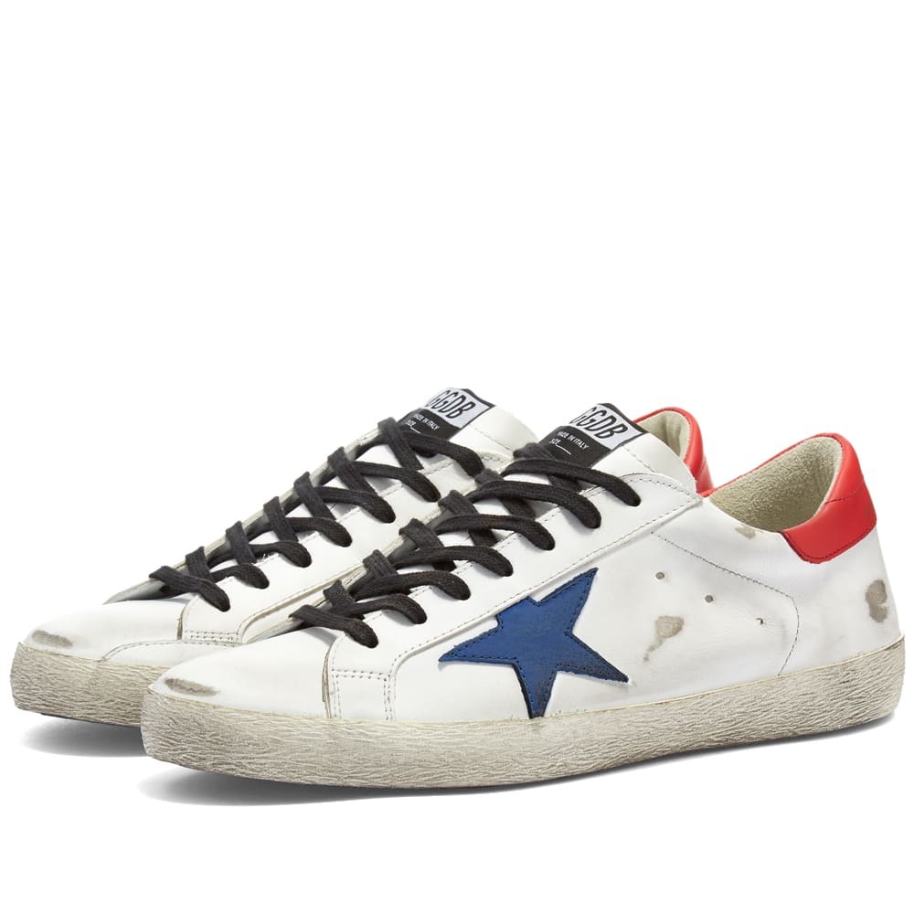 Golden Goose Men's Superstar Leather Sneakers in White/Bluette/Red ...
