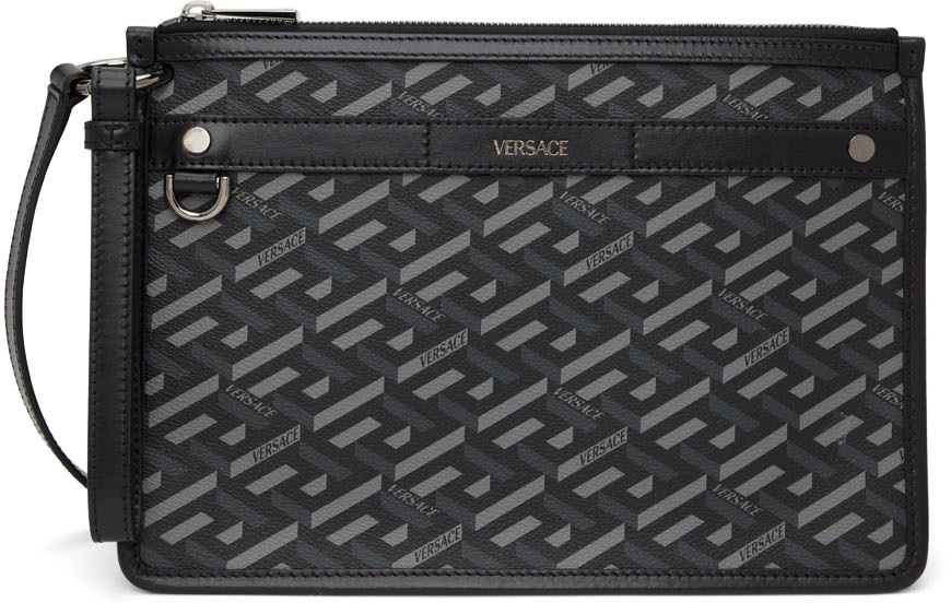 Versace Grey Canvas 'La Greca' Pouch Versace