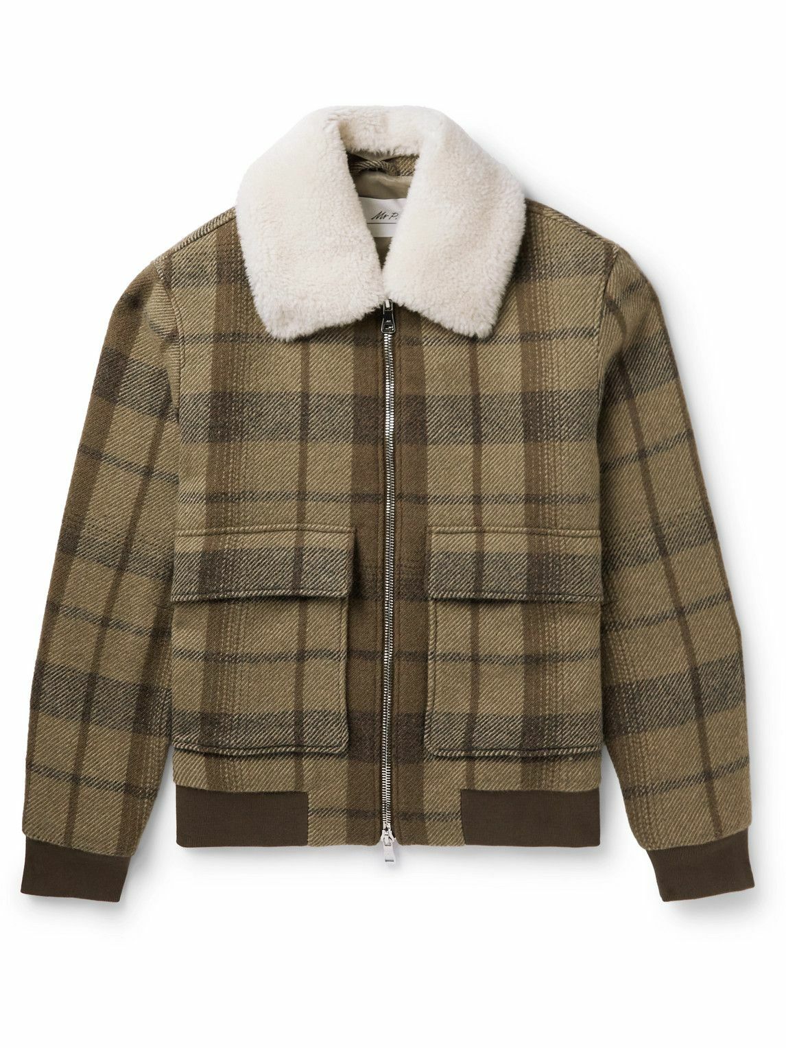 Mr P. - Checked Shearling-Trimmed Virgin Wool Blouson Jacket - Brown Mr P.