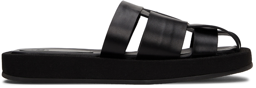 Recto Black Cross Strap Square Slides Recto