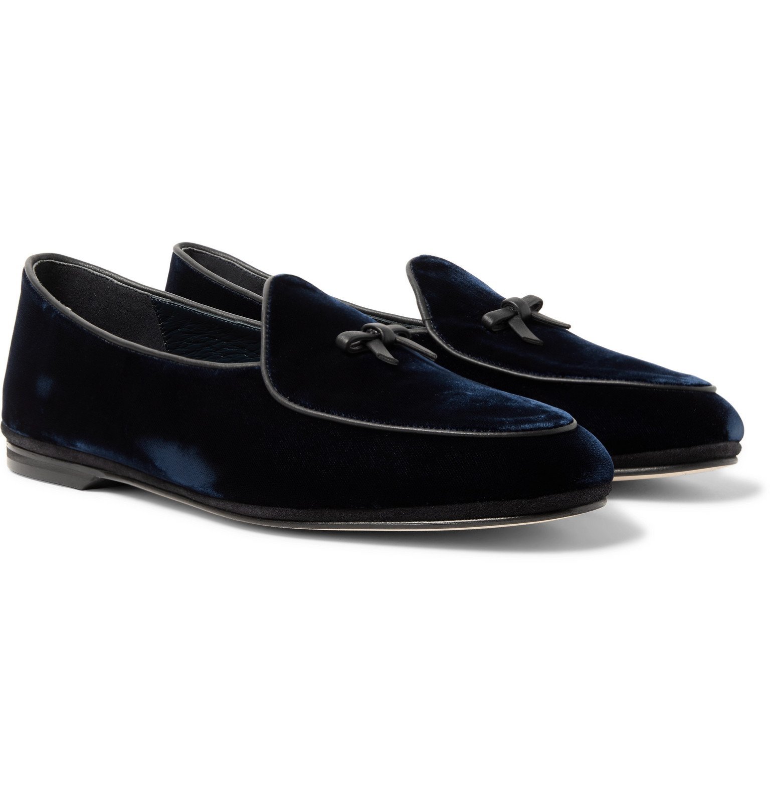 Rubinacci - Marphy Leather-Trimmed Velvet Tassled Loafers - Blue Rubinacci