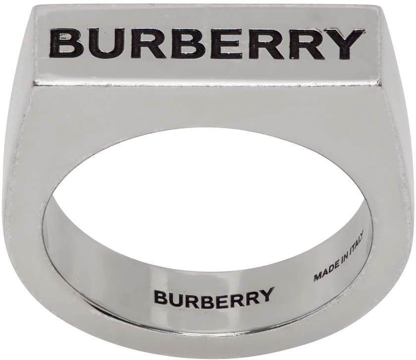 Burberry Silver Logo Engraved Ring Burberry