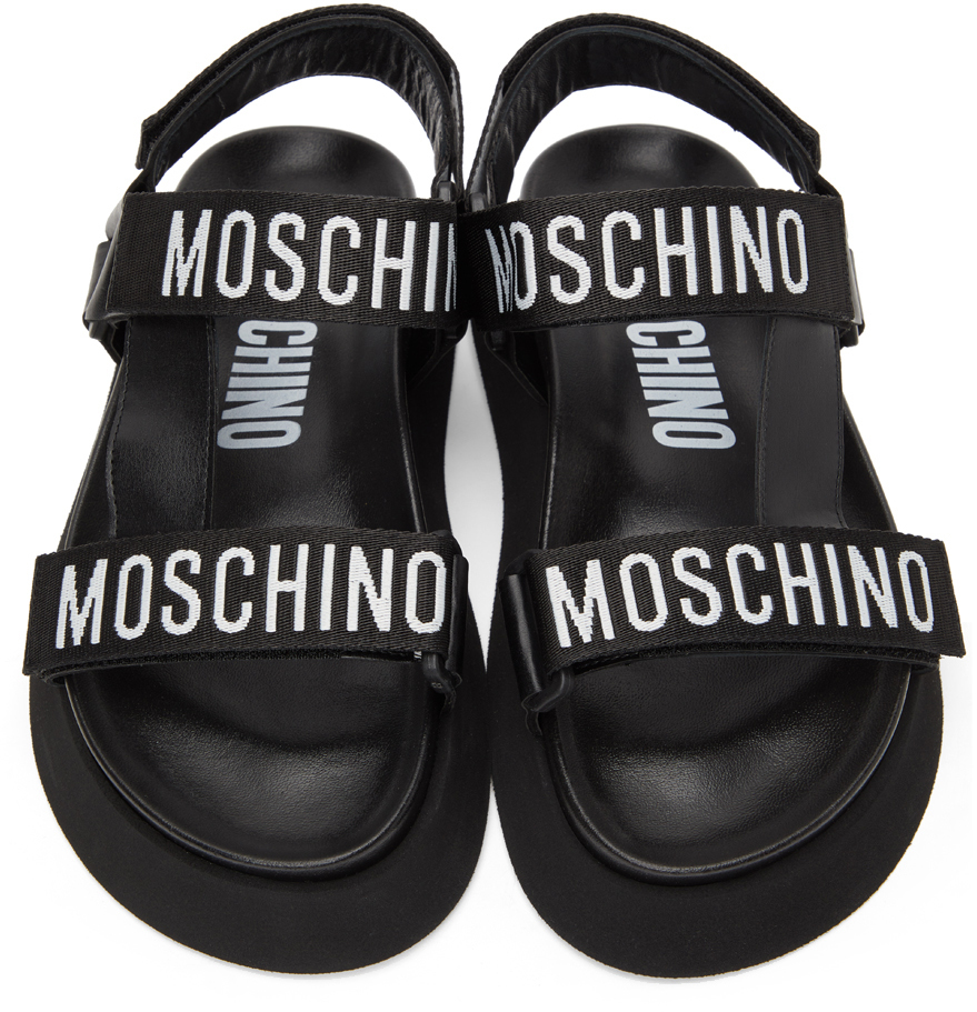 Moschino Black Platform Logo Tape Sandals Moschino