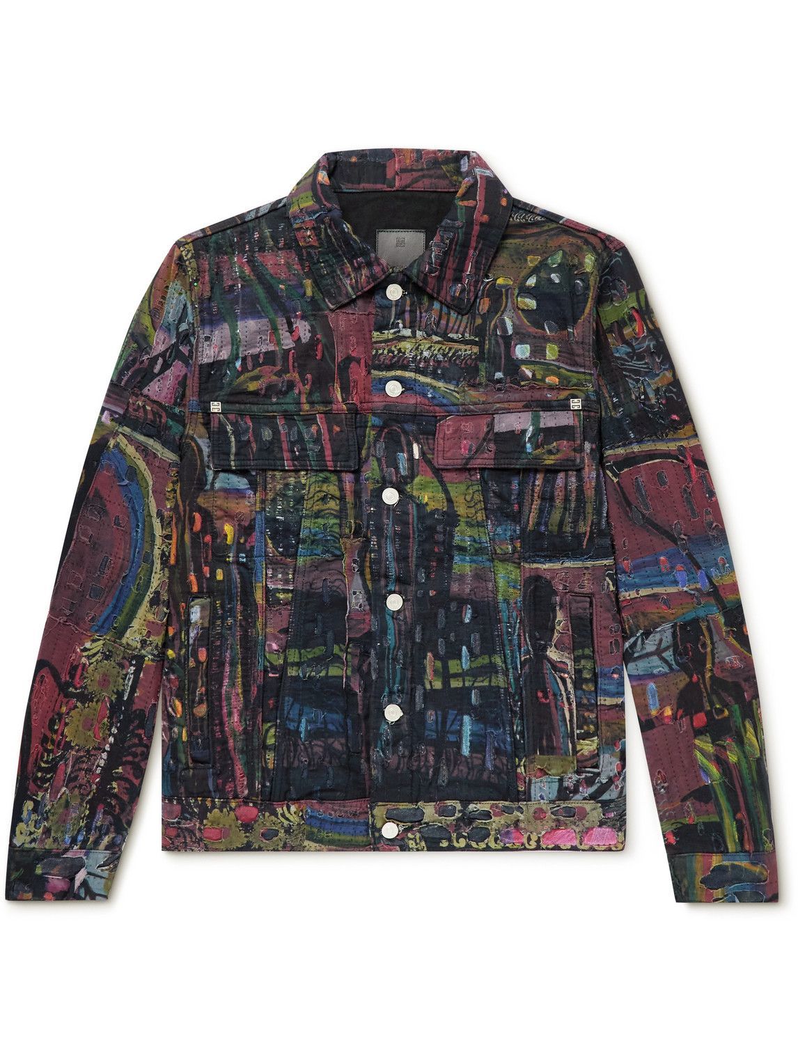 Givenchy - Josh Smith Distressed Printed Denim Jacket - Black Givenchy