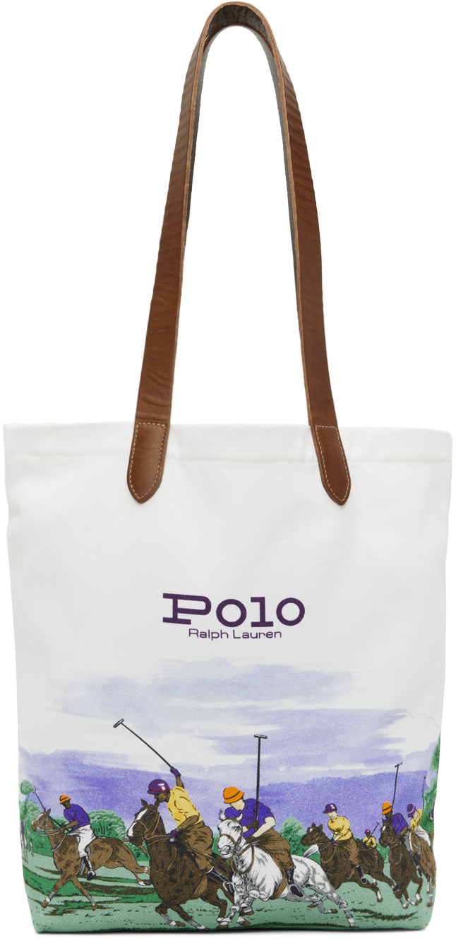 Polo Ralph Lauren White Equestrian-Print Shopper Tote Bag Polo Ralph Lauren