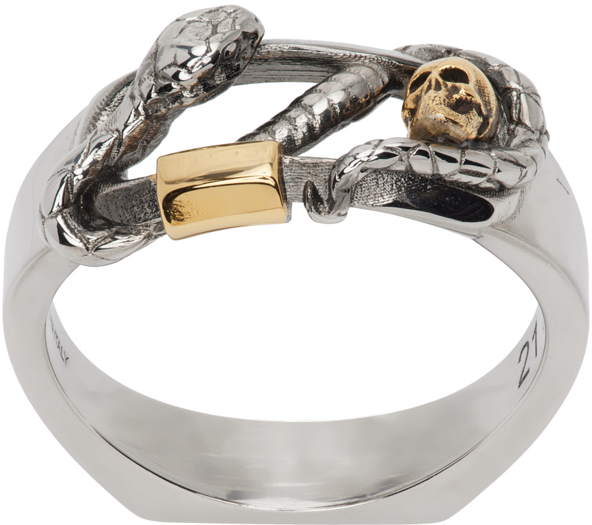 Alexander McQueen Silver Snake & Skull Ring Alexander McQueen