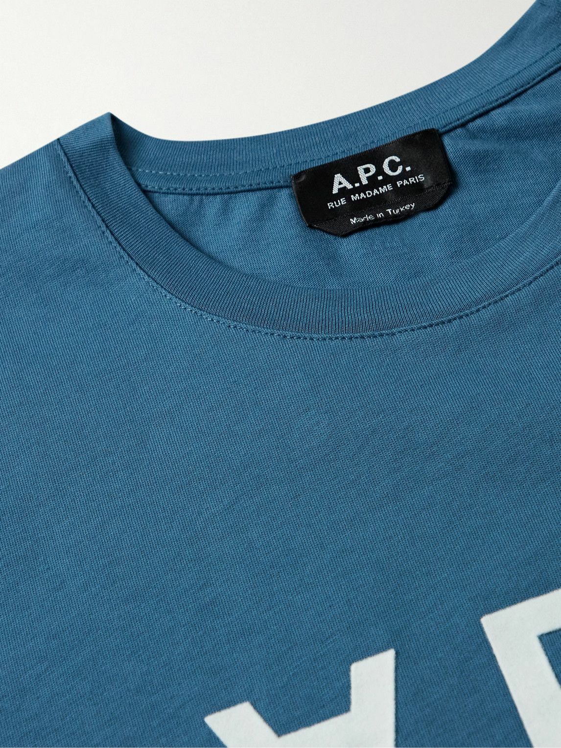 A.P.C. - Logo-Flocked Cotton-Jersey T-Shirt - Blue A.P.C.