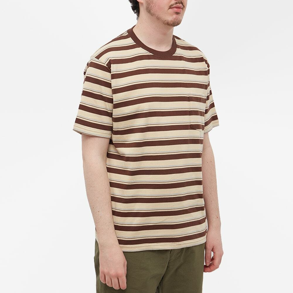 Beams Plus Men's Multi Stripe Pocket T-Shirt in Brown Beams Plus