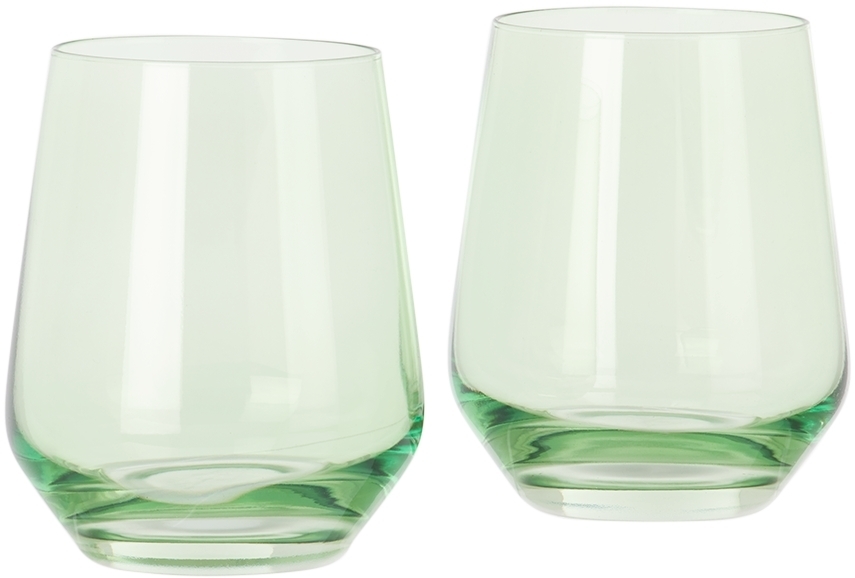 Estelle Colored Glass Green Stemless Wine Glasses, 13.5 oz