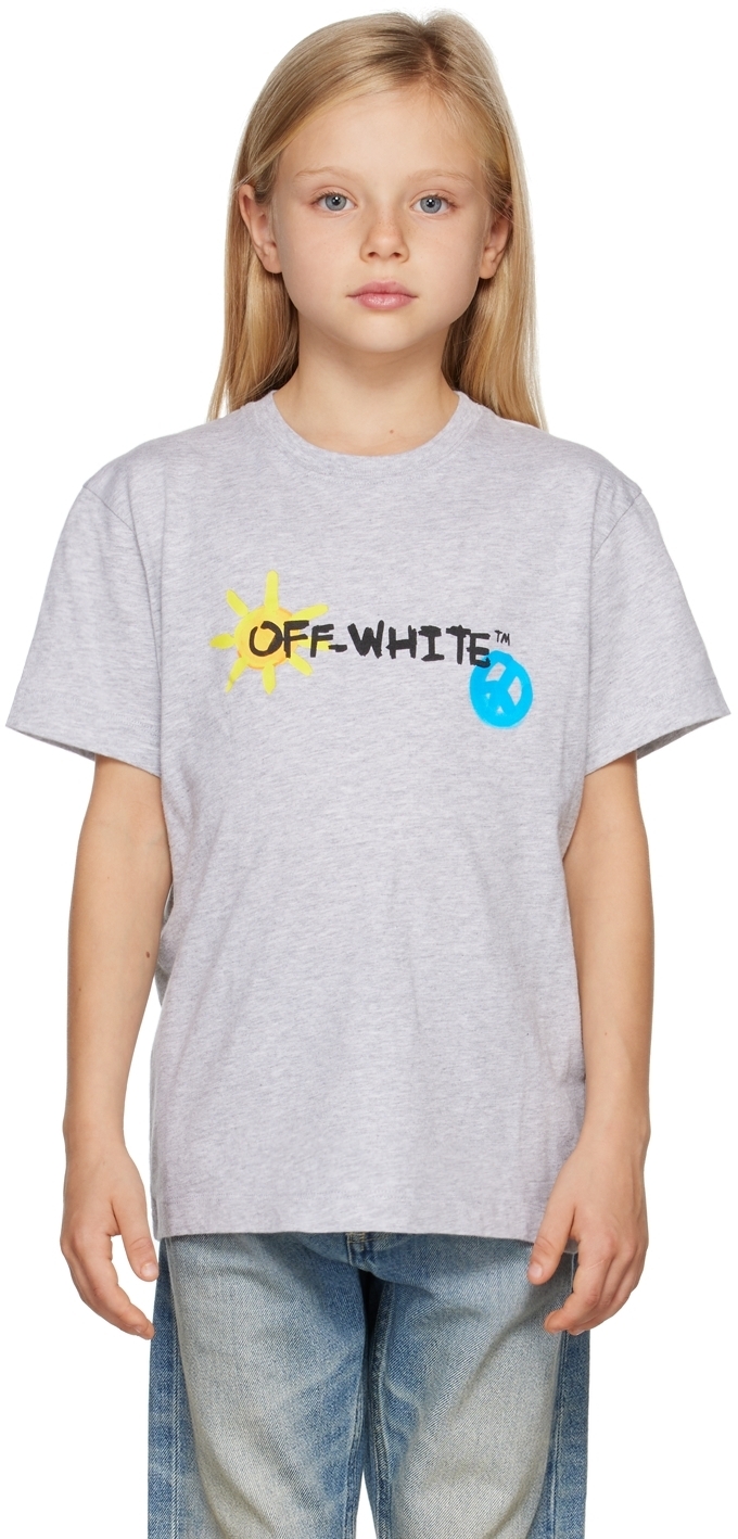 Off-White Kids Gray Sun & Peace T-Shirt Off-White
