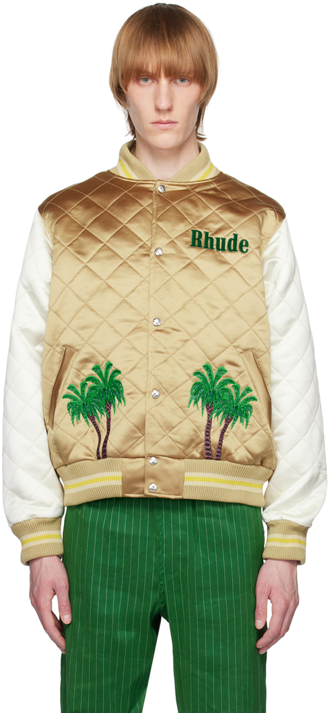 Rhude White & Tan St. Barts Bomber Jacket Rhude