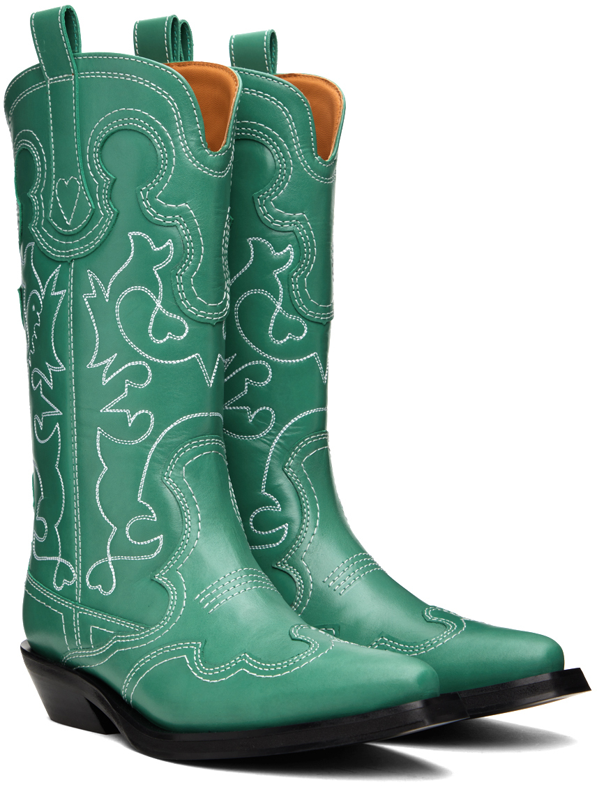 GANNI Green Western Boots GANNI