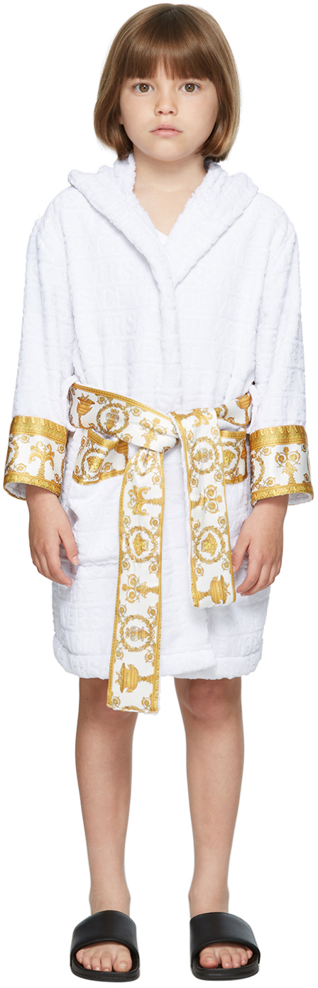 Versace Underwear Kids White I Heart Baroque Hooded Bath Robe Versace ...