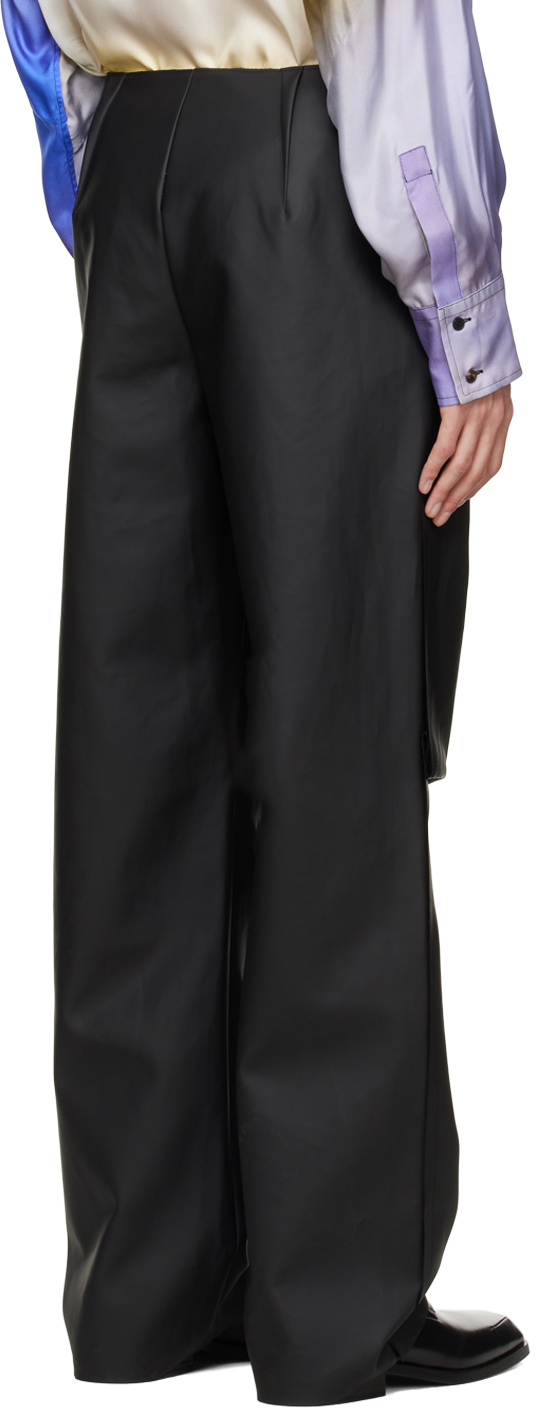 GAUCHERE Black Inverted Seams Faux-Leather Trousers GAUCHERE
