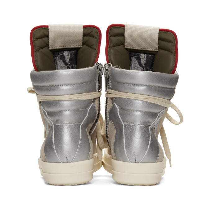 Rick Owens Beige and Silver Geobasket Sneakers Rick Owens