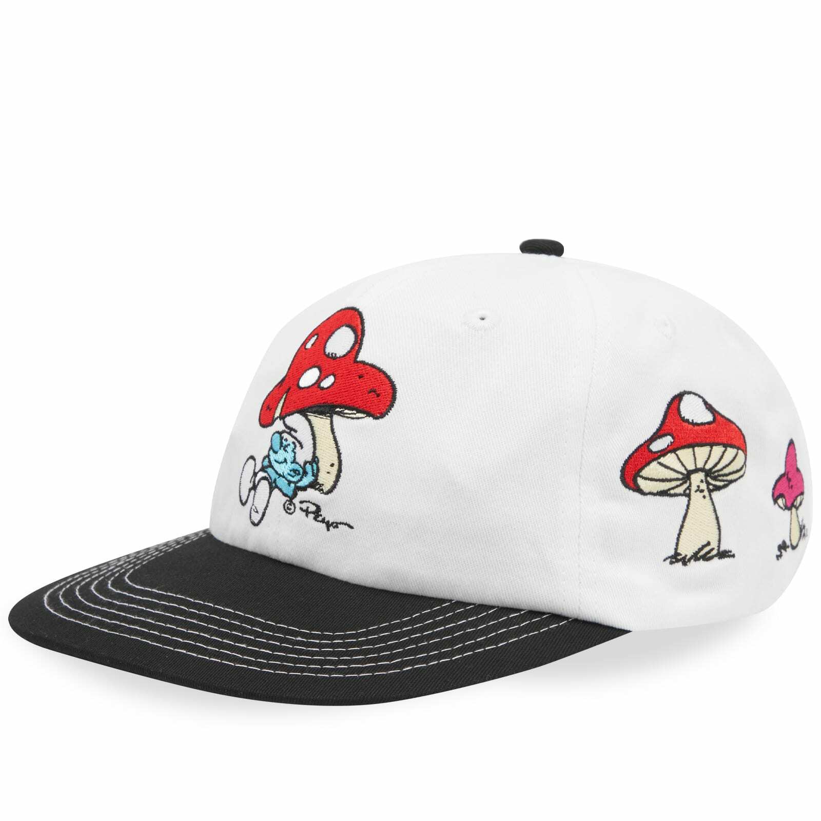 Butter Goods x The Smurfs Mushroom 6 Panel Cap in White/Black Butter Goods