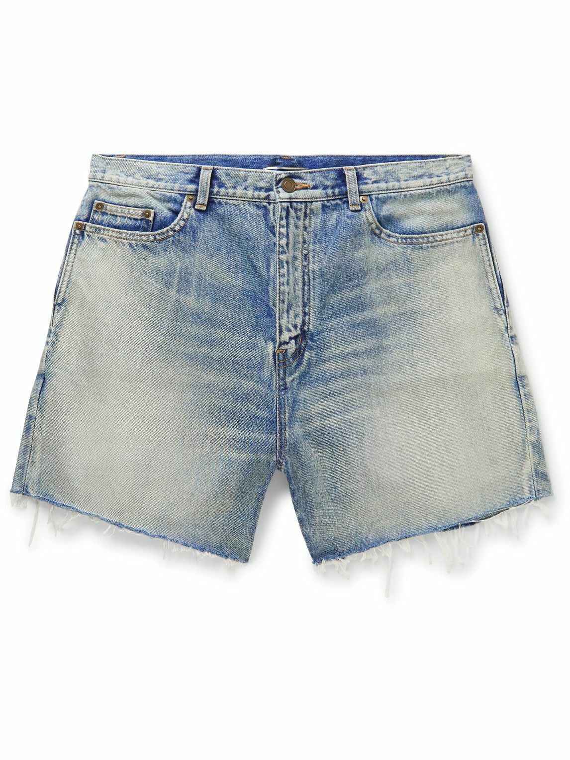 SAINT LAURENT - California Straight-Leg Distressed Denim Shorts - Blue ...