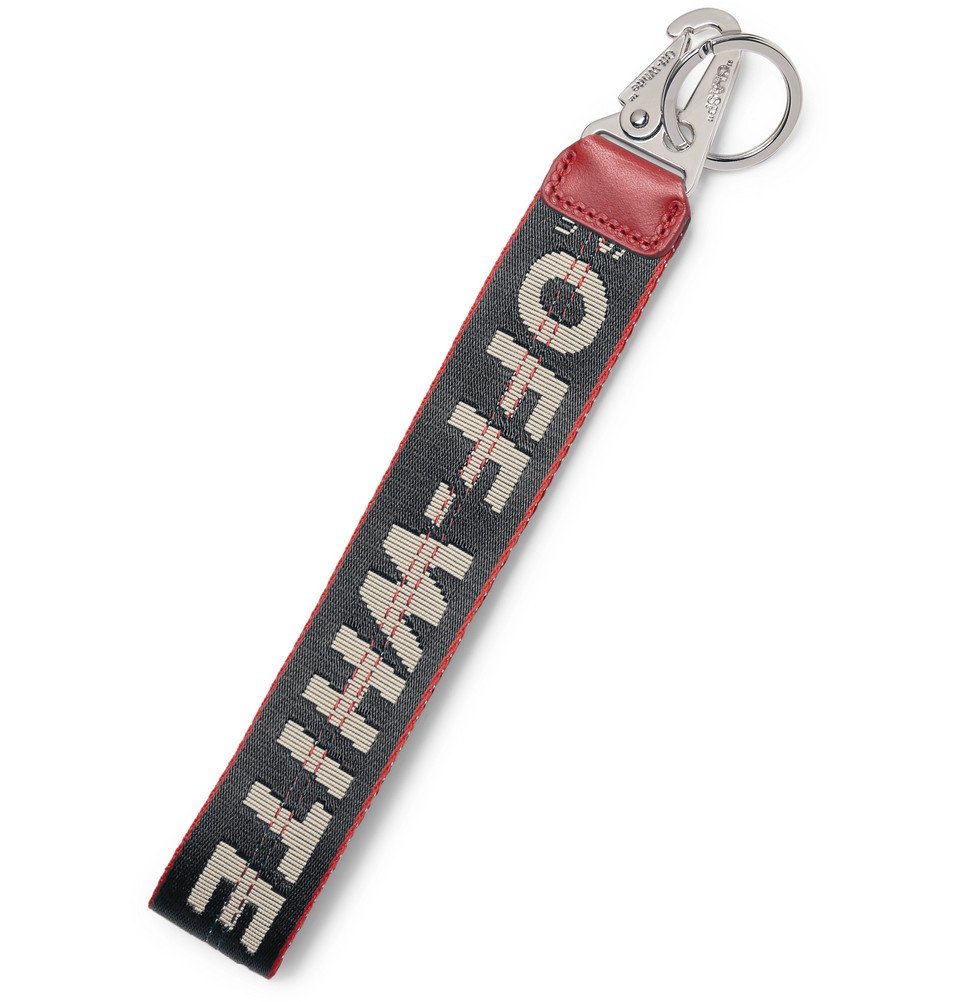 Off-White - Leather-Trimmed Logo-Jacquard Webbing Key Fob - Gray Off-White