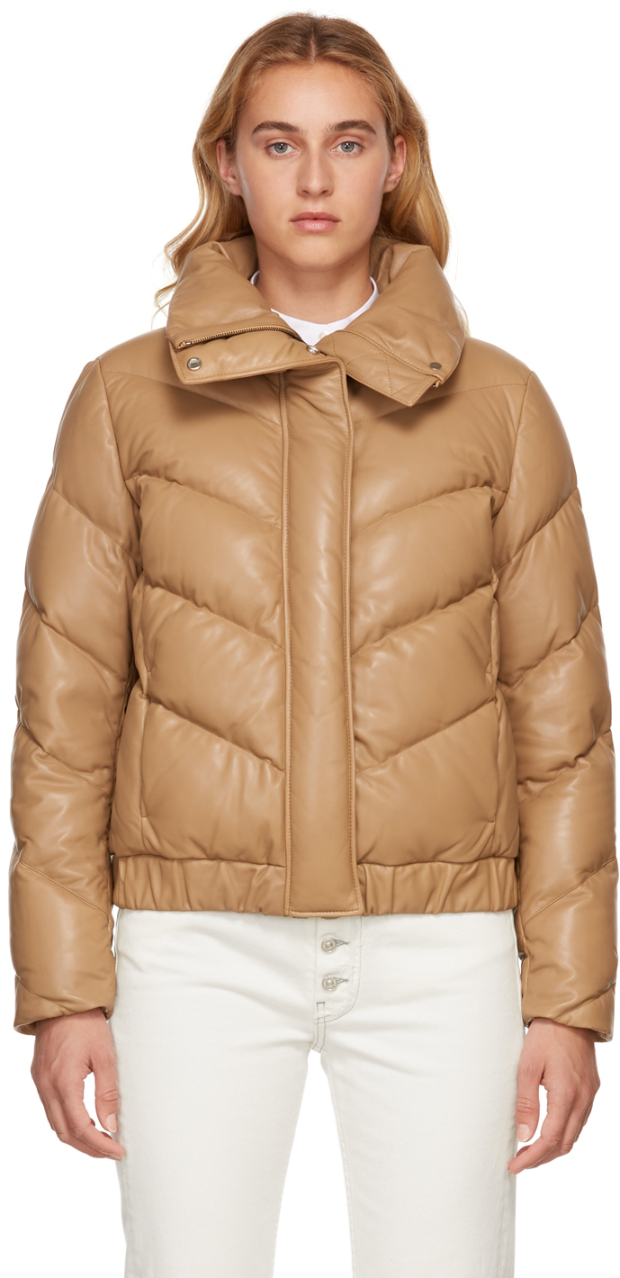 Boss Beige Leather Sasolia Down Jacket BOSS