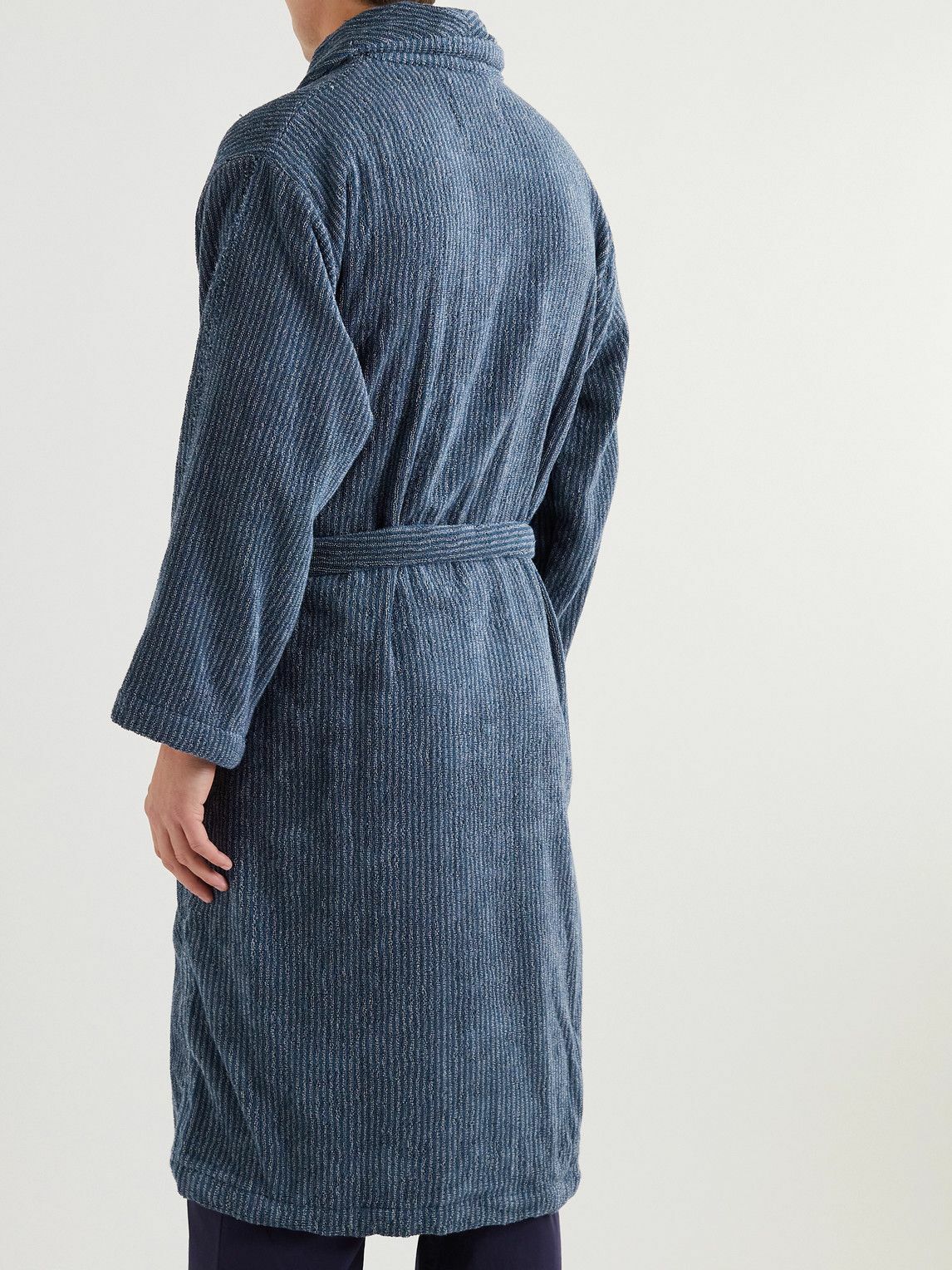 Cleverly Laundry - Striped Cotton-Terry Robe - Blue Cleverly Laundry