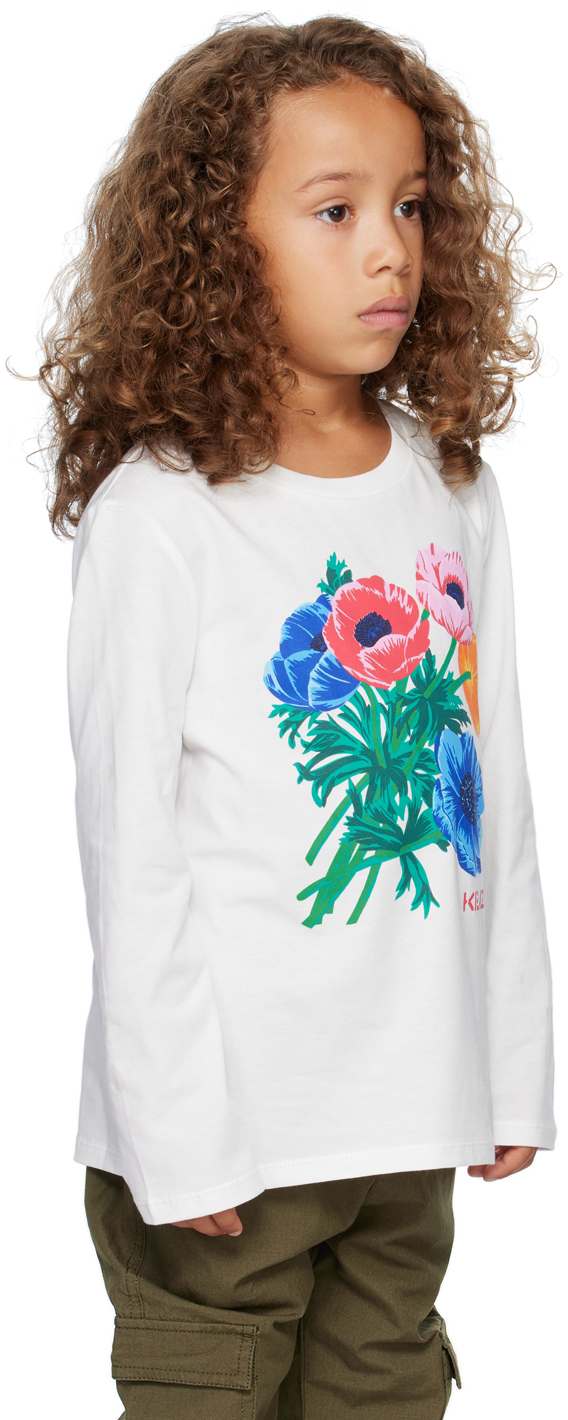 Kenzo Kids White Flowers T-Shirt Kenzo
