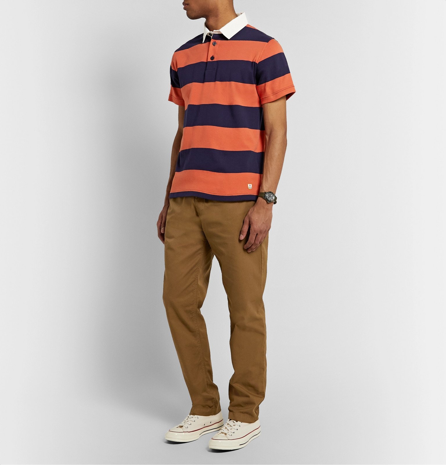 Armor Lux - Twill-Trimmed Striped Cotton-Jersey Rugby Shirt - Orange ...