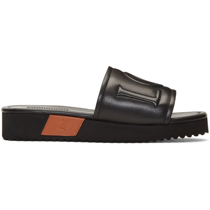 Loewe Black Leather Slides Loewe
