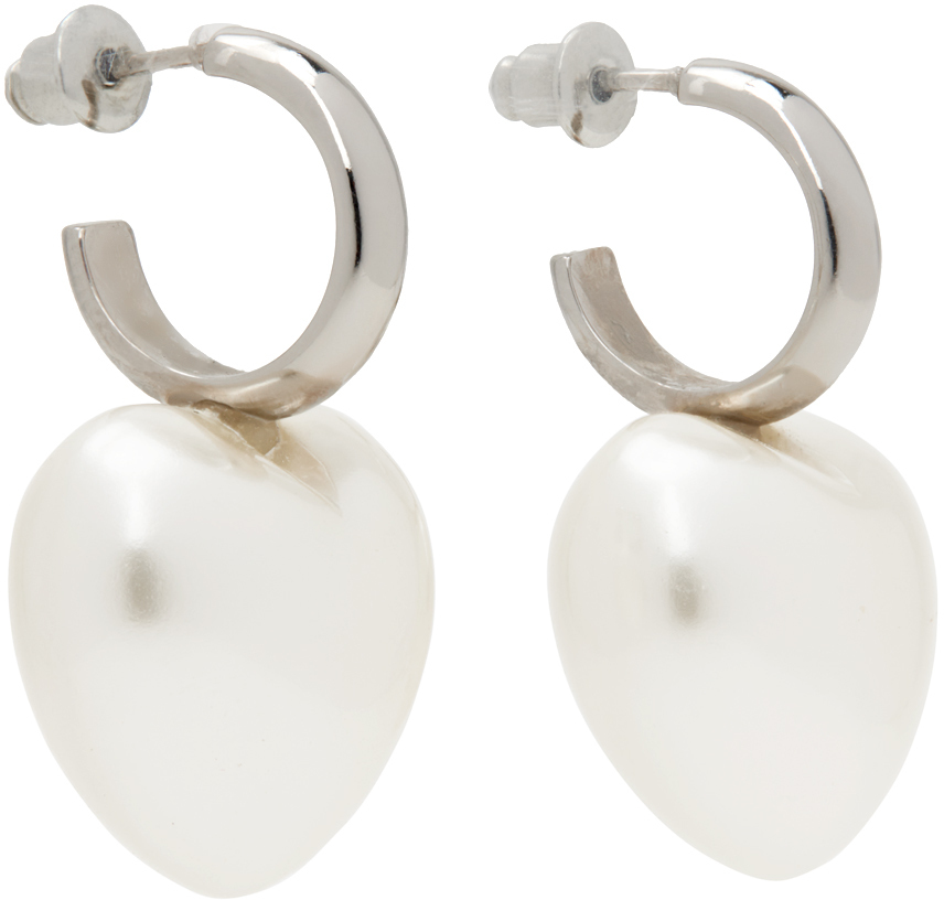 Simone Rocha White Pearl Heart Earrings Simone Rocha