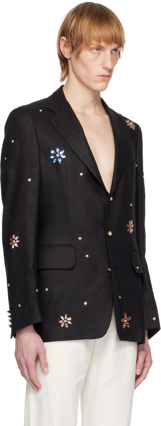 Bode Black Flower Gem Blazer Bode