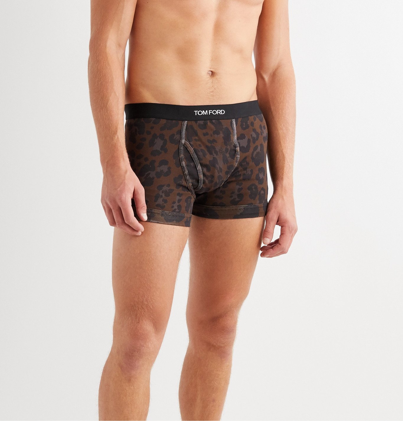 Tom Ford Leopard Print Stretch Cotton Boxer Briefs Brown Tom Ford