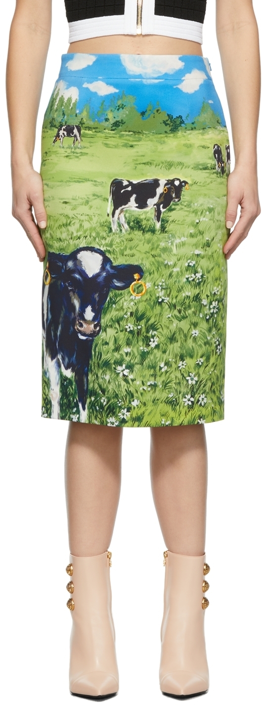 Moschino Multicolor Cow Print Midi Skirt Moschino