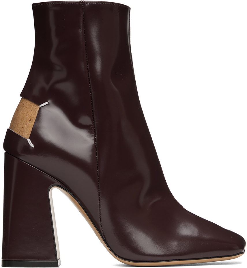 Maison Margiela Burgundy Square Toe Boots Maison Margiela